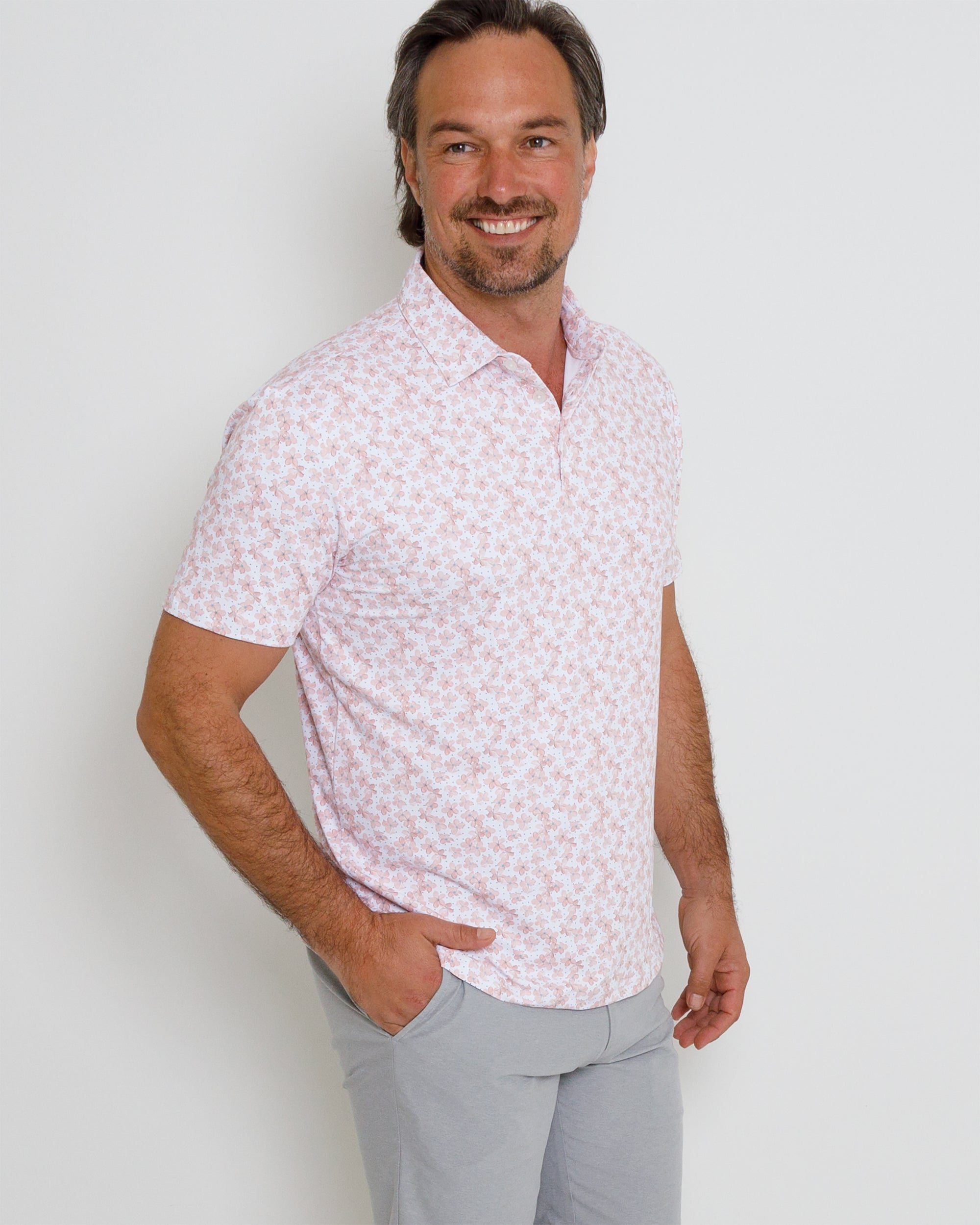 Melzi Polo - White/Lotus/Dusty Blue – AndersonOrd Performance Apparel
